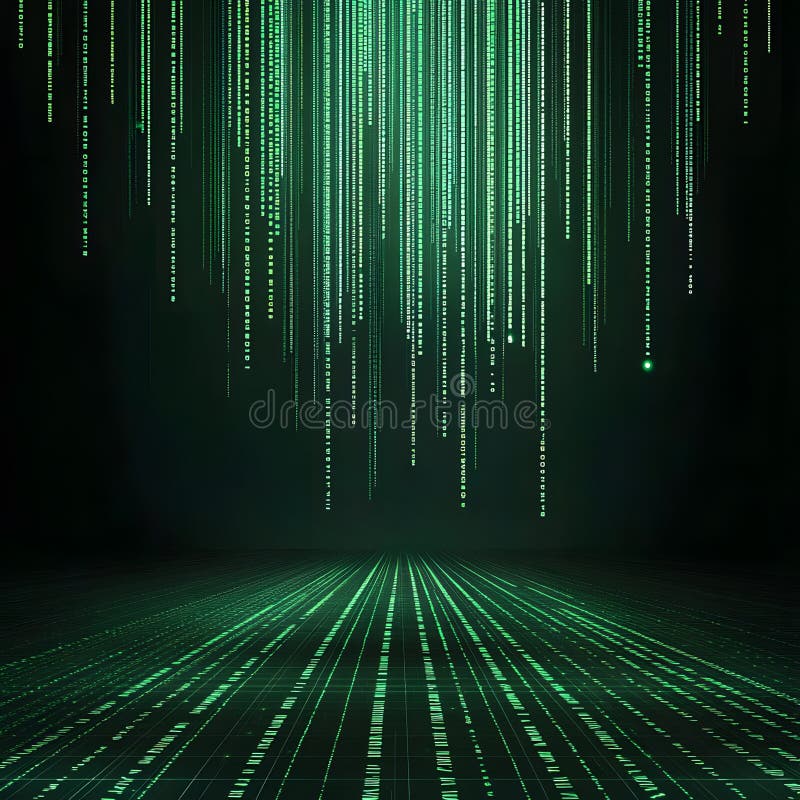 Binary Code Background, Green Color, Matrix, with Lines Creating a ...