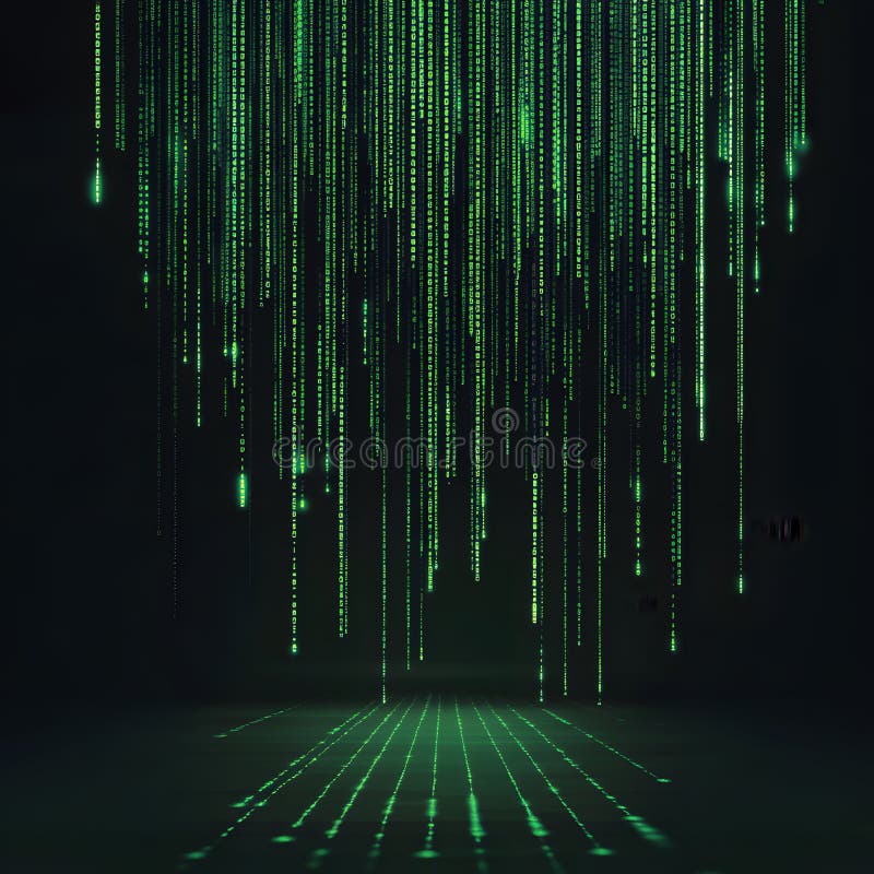 Binary Code Background, Green Color, Matrix, with Lines Creating a Futuristic Atmosphere ...