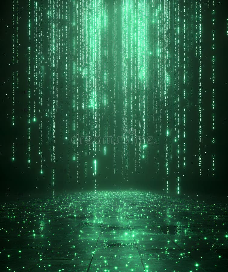 Binary Code Background, Green Color, Matrix, with Lines Creating a ...
