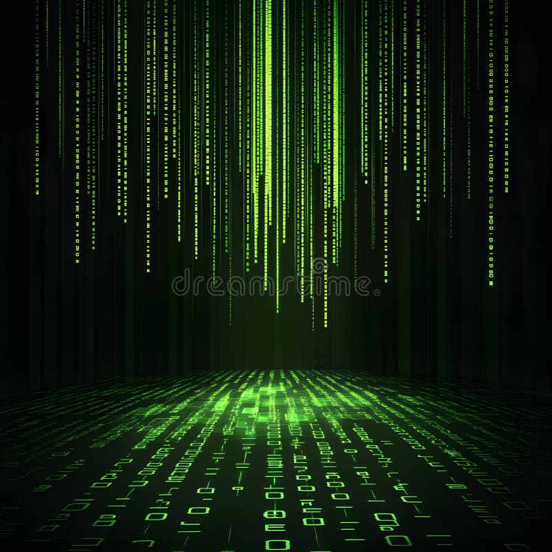 Binary Code Background, Green Color, Matrix, with Lines Creating a ...