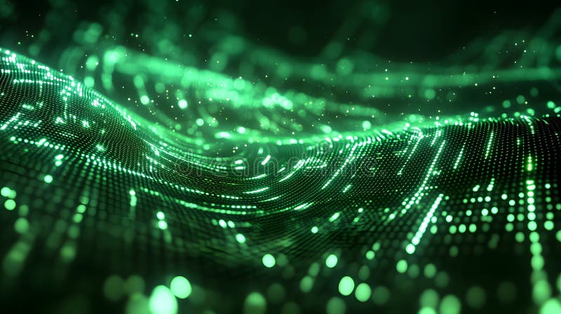 Binary Code Background, Green Color, Matrix, with Lines Wavy Creating a Futuristic Atmosphere ...