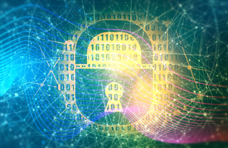 Keyhole with Binary Machine Language. Cyber Security Concept. 3D Render ...