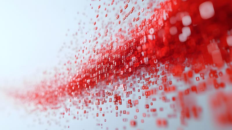 Binary Code Background White And Red Color Matrix With Lines Creating A Technological