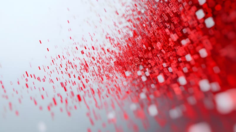 Binary Code Background White And Red Color Matrix With Lines Creating A Technological