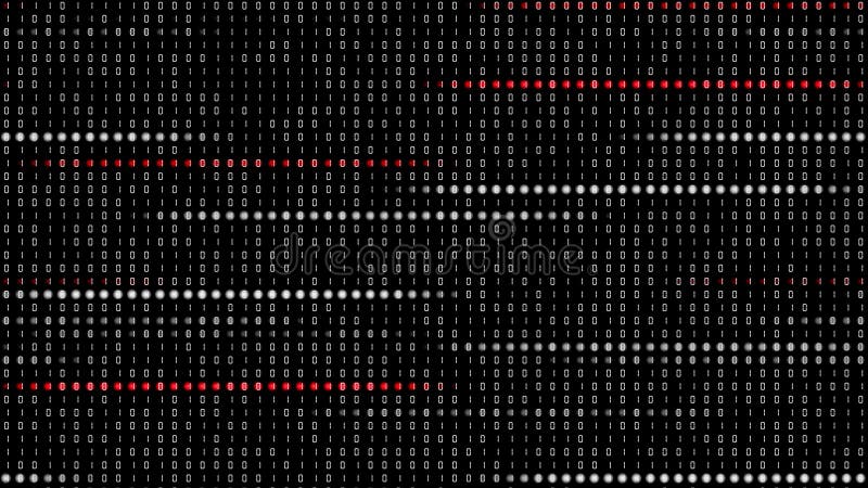 Binary Code on Black Screen with Round Glowing Red Pixels. Variable Digital Computer Code of ...