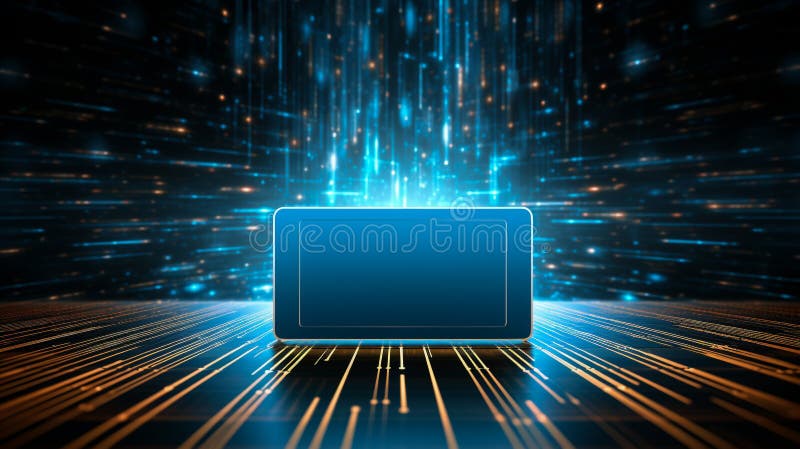 Binary Code and Blank Digital Business Card in Center on Abstract Blue ...