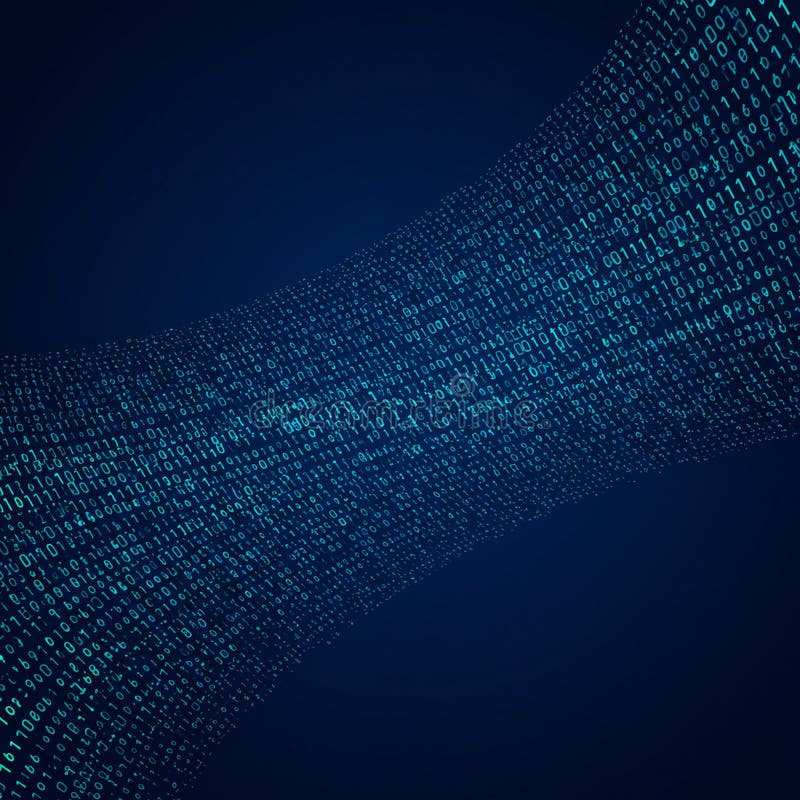 Binary Code in Blue Shades, Forming a Wavy, Glowing Digital Stream ...