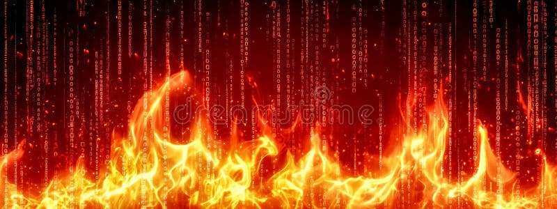 Binary Code is Burning in a Fiery Digital Inferno, Firewall Breach ...