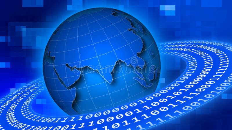 Binary Code Circles Around Earth on Abstract Background from Square Elements Stock Illustration ...