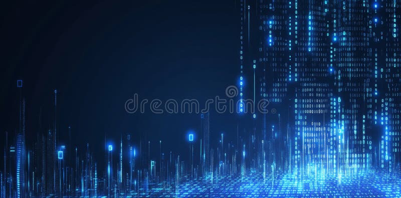 A Binary Code Cityscape with Neon Lights Reminiscent of a Cyberpunk ...