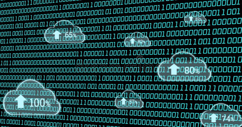Binary Code and Cloud Icons with Upload Symbols, Representing Cloud Computing Stock Video ...