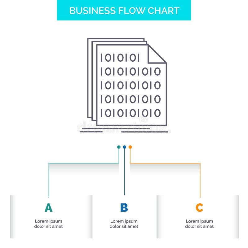Binary Code Coding Data Document Business Flow Chart Design With 3 Steps Line Icon For