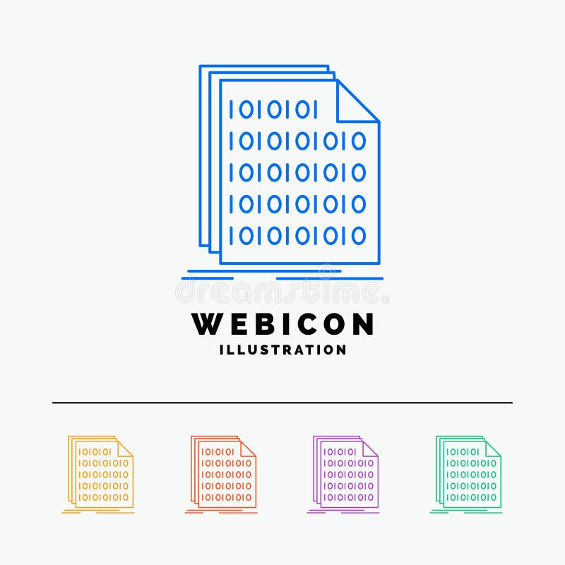 Binary Code Coding Data Document 5 Color Line Web Icon Template