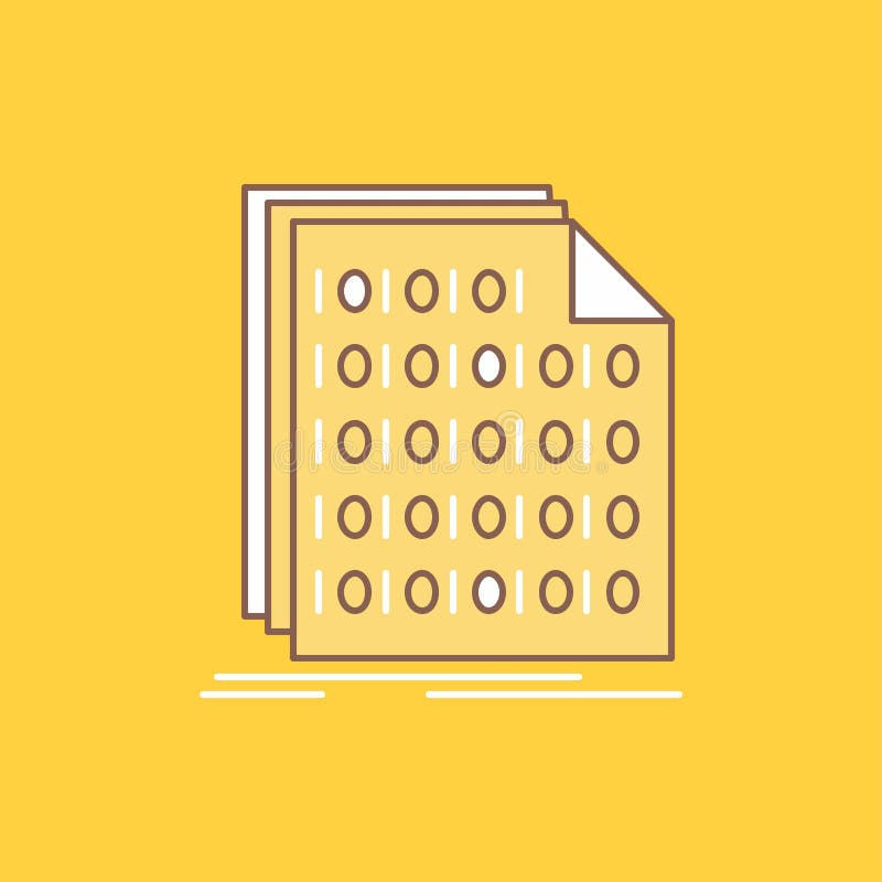 Binary Code Coding Data Document Flat Line Filled Icon Beautiful Logo Button Over Yellow