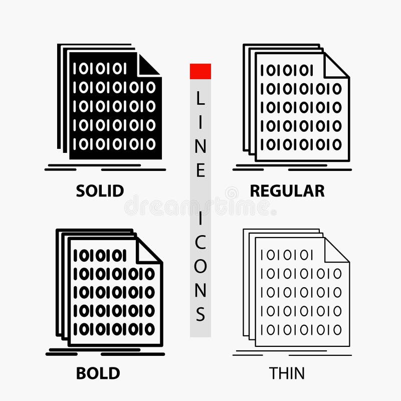 Binary Code Coding Data Document Icon In Thin Regular Bold Line And Glyph Style Vector