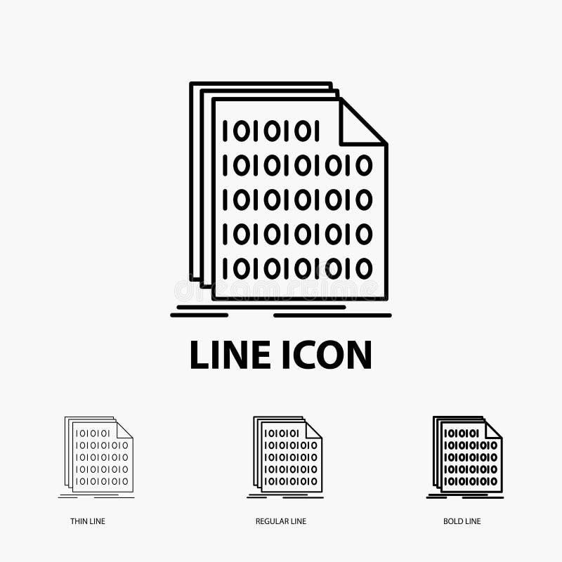 Binary Code Coding Data Document Icon In Thin Regular And Bold Line Style Vector