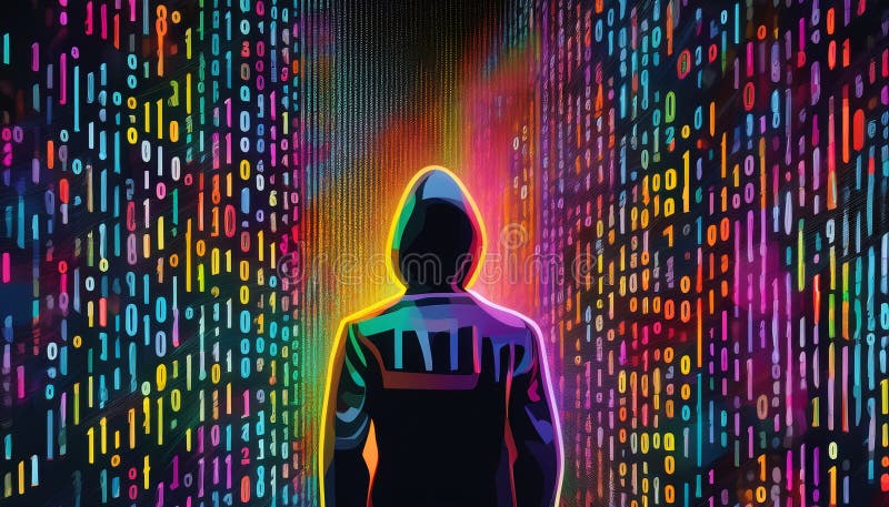 Binary Code, Colored Numbers on Black Background Stock Illustration ...