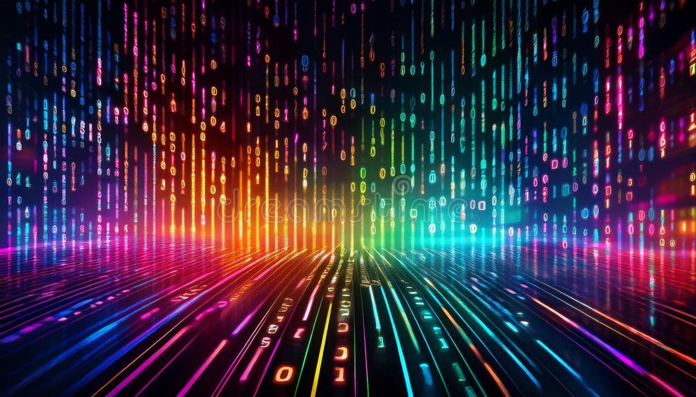 Binary Code, Colored Numbers on Black Background Stock Illustration ...