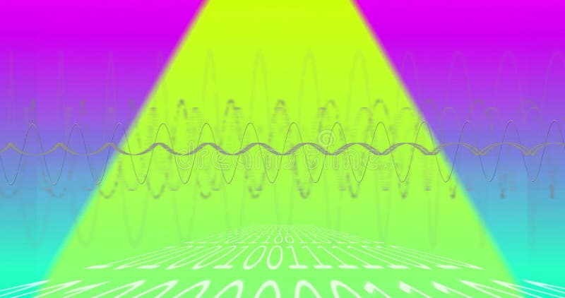 Binary Code And Colorful Waveforms Animating Over Vibrant Gradient Background Stock Video