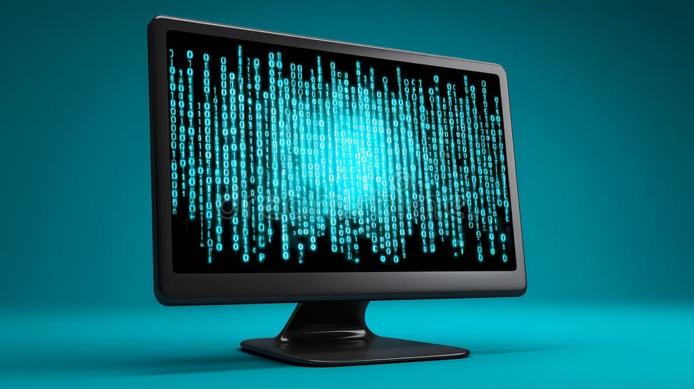 Binary Code on Computer Screen, Decoding the Digital Language of Technology Stock Illustration ...