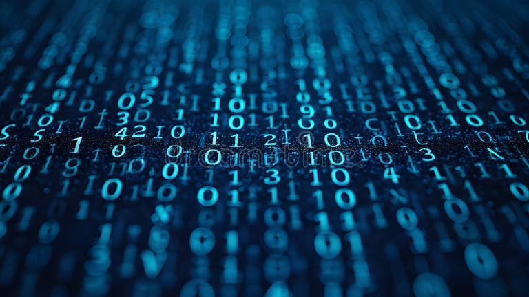 Binary Code on a Dark Blue Background. 3d Rendering Toned Image. Stock ...