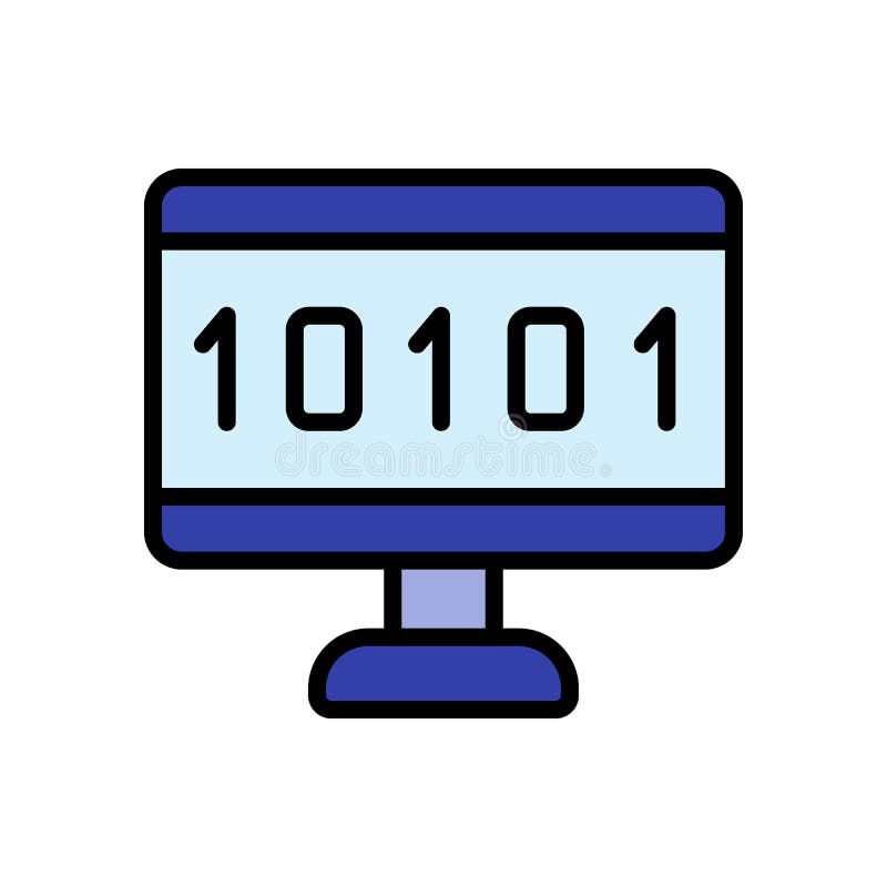 Binary Code Cyber Attack Icon Simple Color With Outline Vector