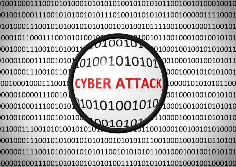 Binary Code with CYBER ATTACK and Magnifying Lens Stock Illustration ...