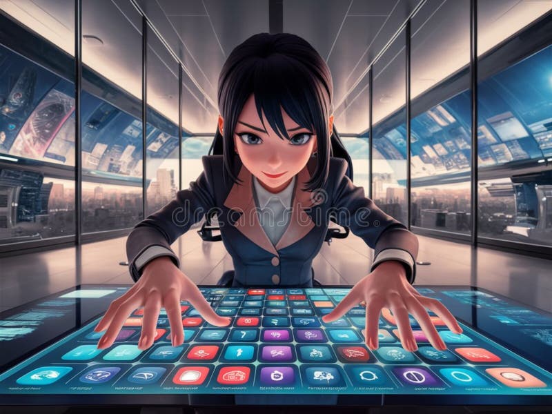 Close Up Technology Business Woman Looking Digital Binary Code ...