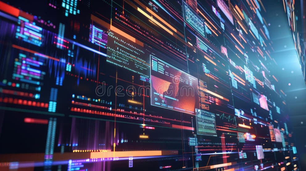 Binary Code on Dark Background Glowing Blue and Orange Lines of Code ...