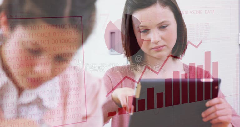 Binary Code and Data Analysis Image Over Children Using Tablets Stock Photo - Image of binary ...