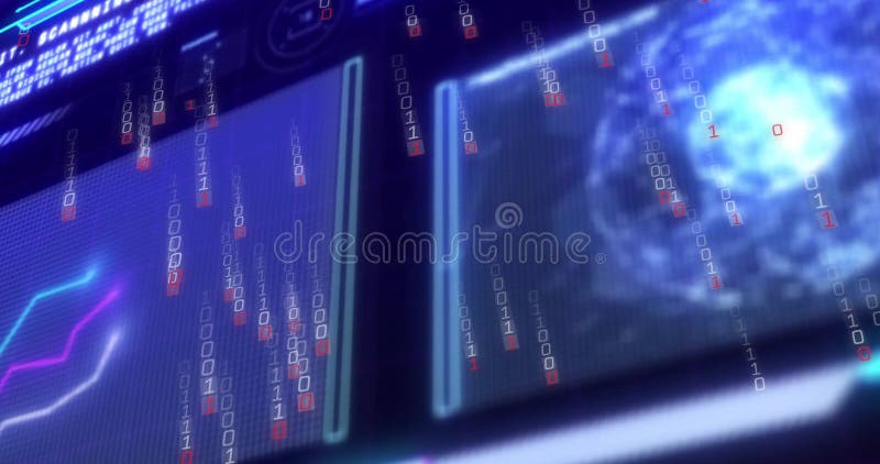 Binary Code And Data Charts Image Over Digital Screens Stock Image Image Of Coding Network
