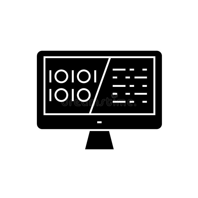 Binary Code Data Encryption Black Vector Concept Icon Binary Code Data Encryption Flat