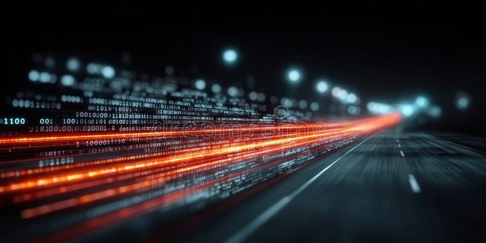 Binary Code Data Flow on Digital Streets, Future Technology Innovations for Fast Data ...