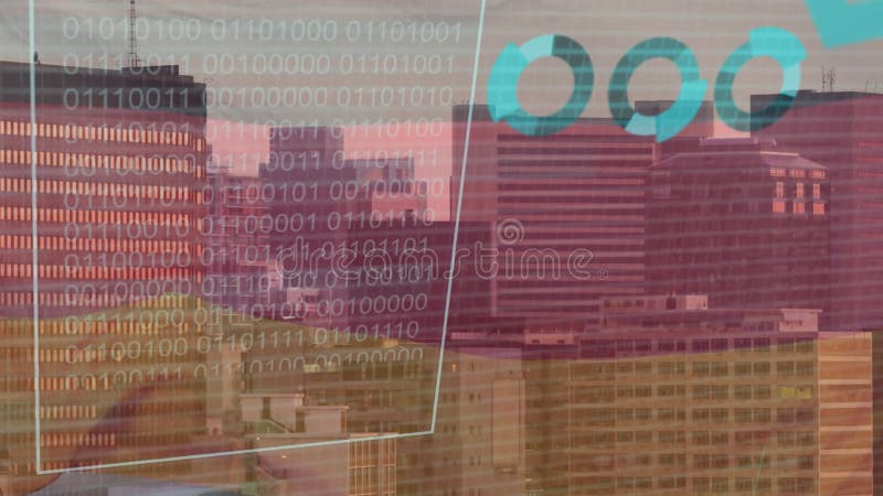 Binary Code and Data Processing Animation Over Cityscape with Tall Buildings Stock Video - Video ...