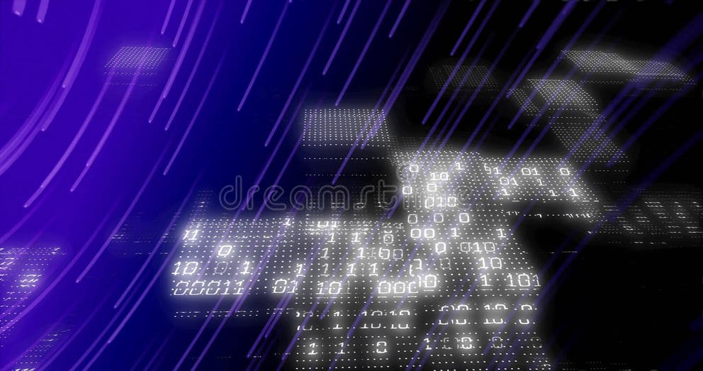 Binary Code and Data Processing Image Over Digital Grid with Purple Lines Stock Illustration ...