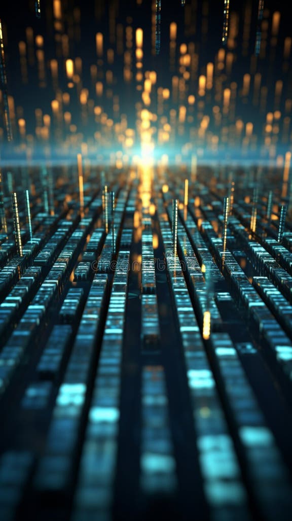 Binary Code and Data Storage Collide in a Futuristic 3D Rendering of Technology Stock ...