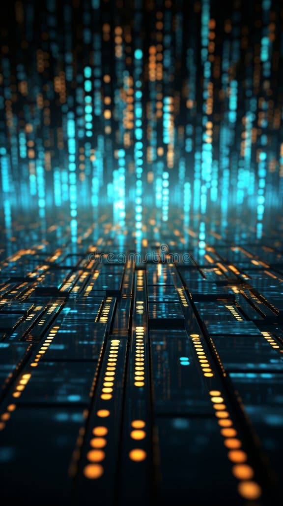 Binary Code and Data Storage Collide in a Futuristic 3D Rendering of Technology Stock ...