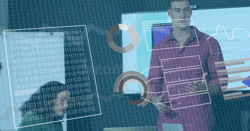 Binary Code and Data Visualization Animation Over Business People in Office Stock Video - Video ...