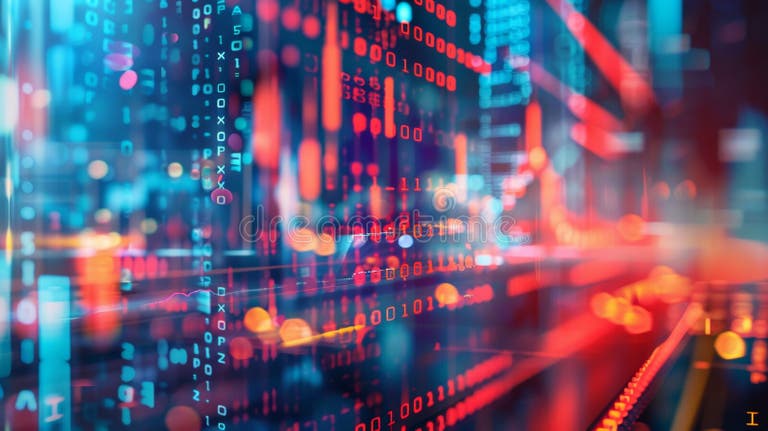 Binary Code and Data Visuals in Blue and Red Stock Photo - Image of ...