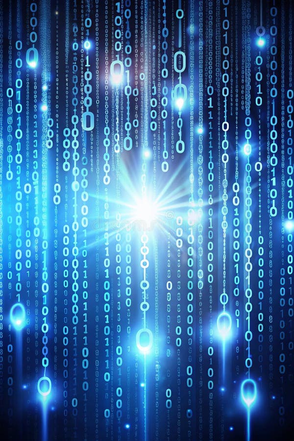 Binary Code Digital Background with Glowing Numbers and Dots Stock Illustration - Illustration ...