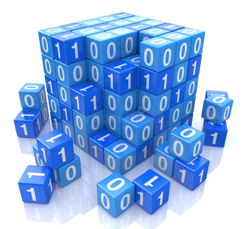 Binary Code on Digital Blue Cube, 3d Image Stock Illustration - Illustration of form, code: 49466195