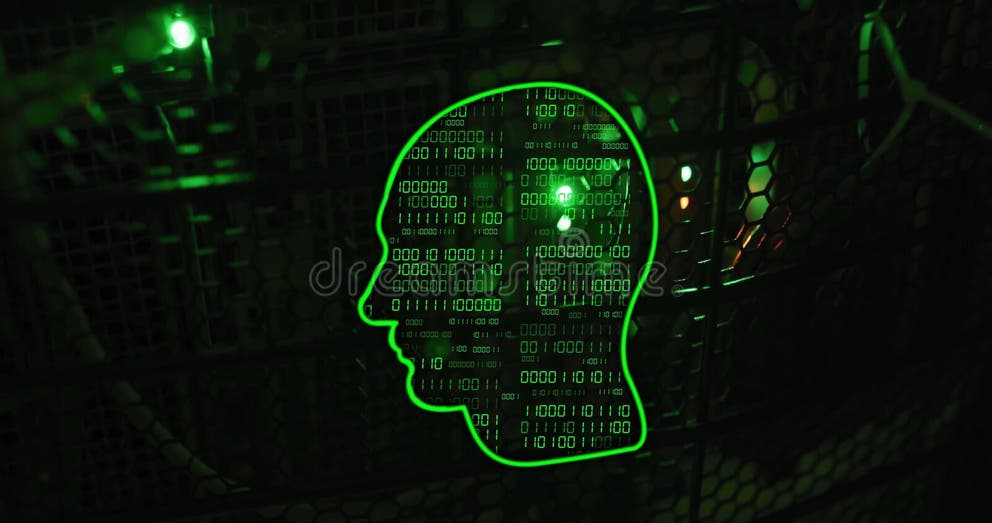 Binary Code and Digital Data Processing Image Over Human Head ...