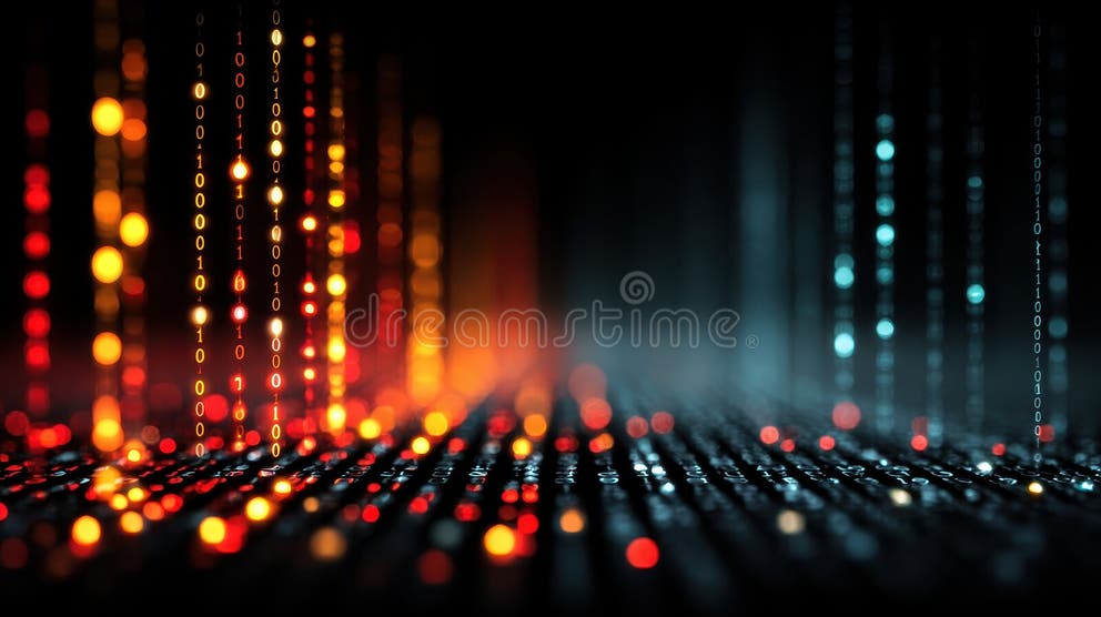 Binary Code Digital Data Stream Lights Abstract Technology Background Stock Illustration ...