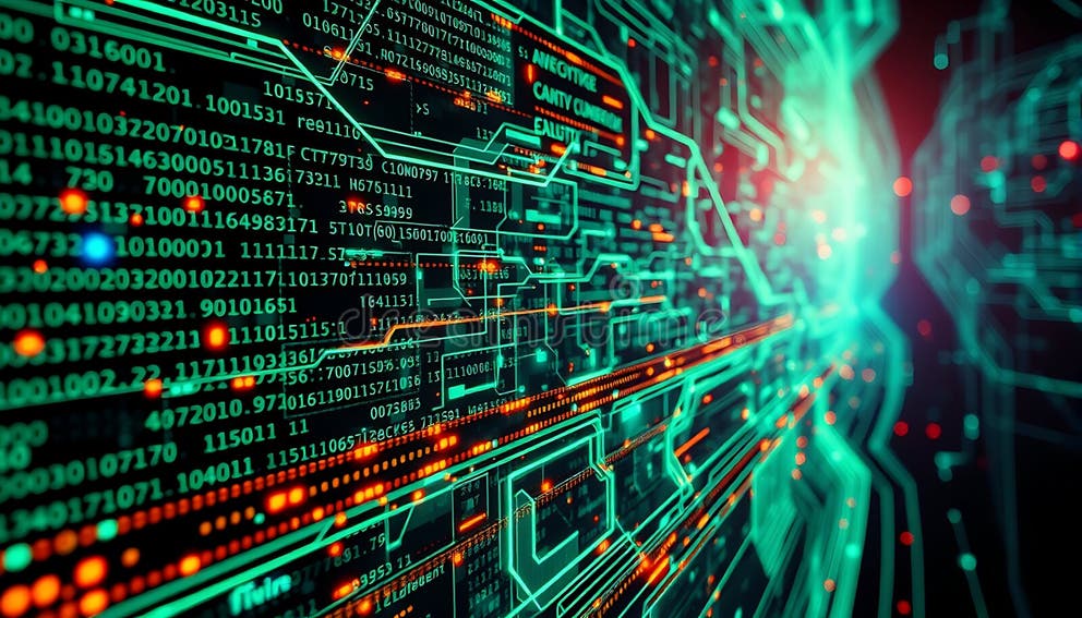 Binary Code Digital, Data Stream, Technology Background, and Cyber Information Flow. Stock Photo ...