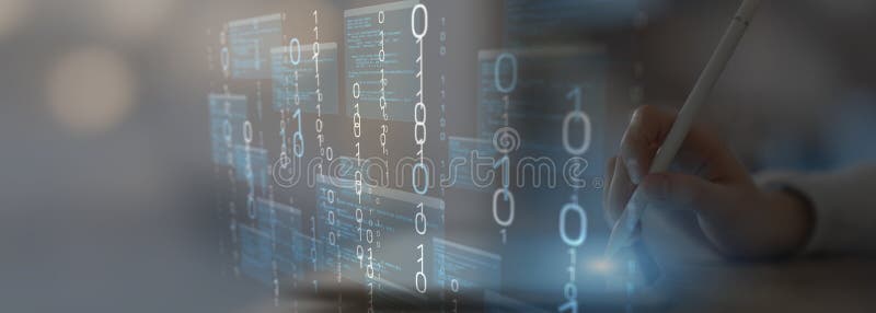 Binary Code and Digital Data Streams Displayed on Futuristic ...