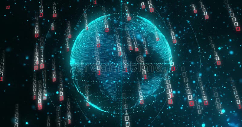 Binary Code and Digital Globe, Data Transmission Animation Stock Video ...
