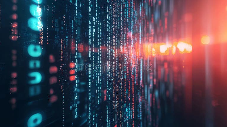 Binary Code and Digital Light Patterns in Blue and Red Stock Photo ...