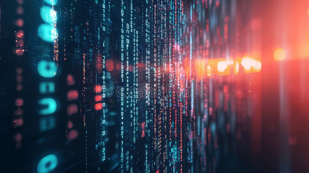 Binary Code and Digital Light Patterns in Blue and Red Stock Photo ...