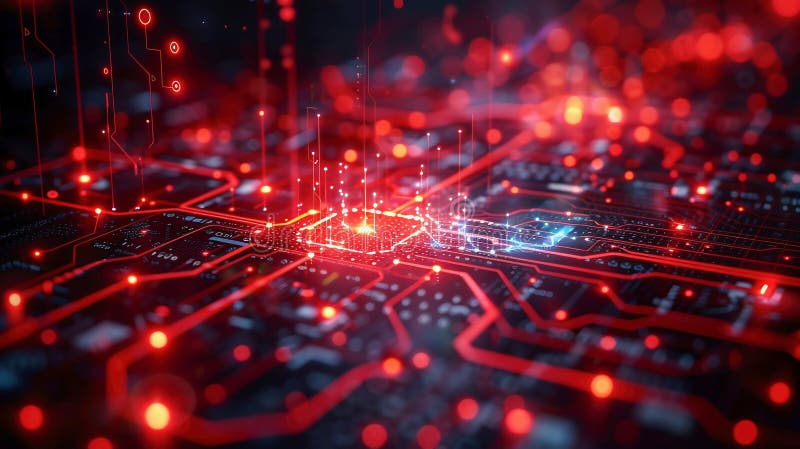 Binary Code and Digital Lines Abstract Background. Red Fiber Optics ...