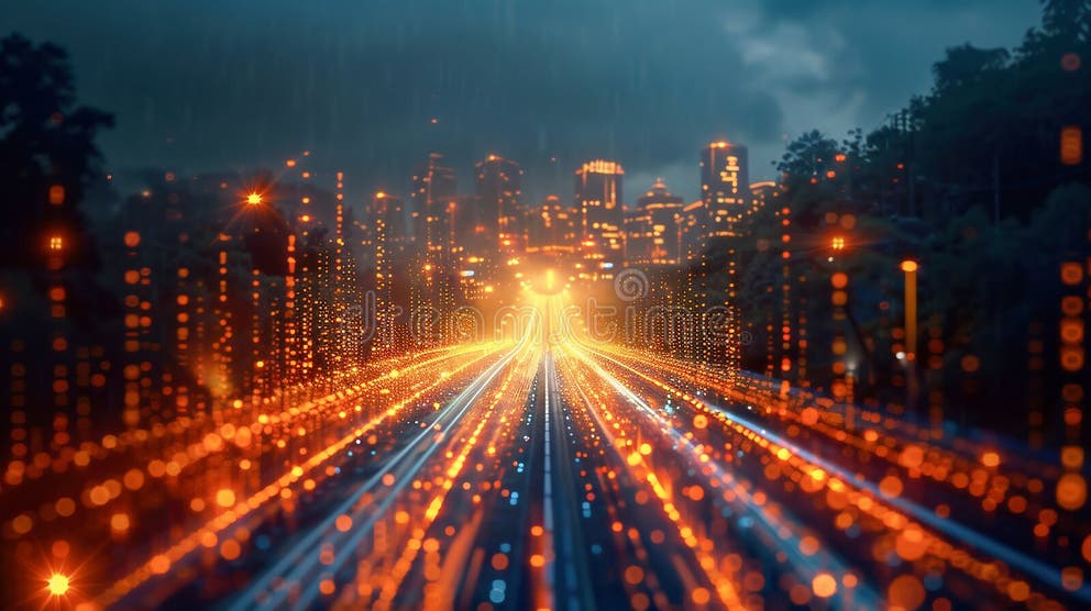 Binary Code and Digital Lines Abstract Background. Red Fiber Optics ...